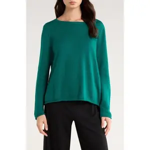 Eileen Fisher Bateau Neck Cotton Blend Sweater - Rainforest