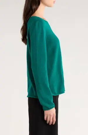 Eileen Fisher Bateau Neck Cotton Blend Sweater - Rainforest