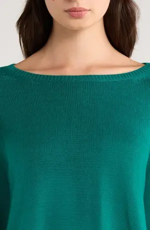 Eileen Fisher Bateau Neck Cotton Blend Sweater - Rainforest