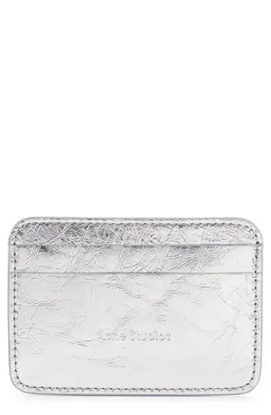 Acne Studios Aroundy Luxe Crinkled Metallic Leather Card Holder - Silver