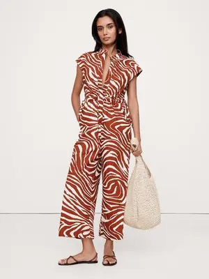 Banana Republic Cotton Poplin Wide-leg Cropped Jumpsuit - Brown Zebra Print