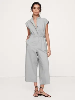 Banana Republic Cotton Poplin Wide-leg Cropped Jumpsuit - Sleet Gray