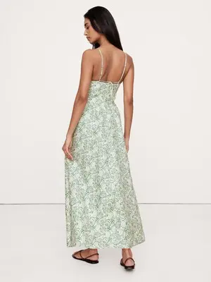 Banana Republic Linen Corset Midi Dress - Emerald Green Shell Print |  Editorialist