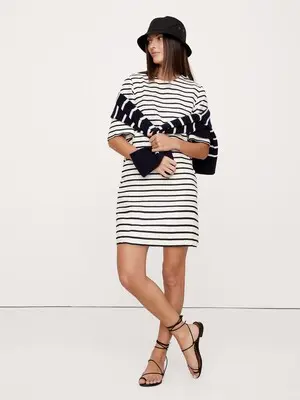 Banana Republic Linen Shift Dress - Black Stripe