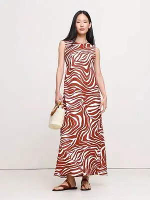 Banana Republic Backless Linen Maxi Dress - Brown Zebra Print