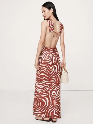 Banana Republic Backless Linen Maxi Dress - Brown Zebra Print