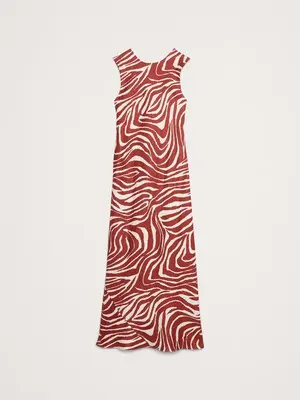 Banana Republic Backless Linen Maxi Dress - Brown Zebra Print