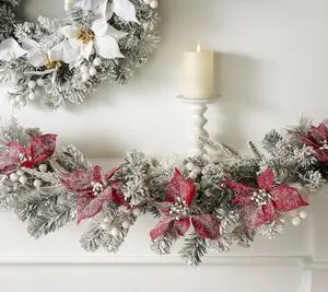 VALERIE PARR HILL 4' Flocked Poinsettia Garland Valerie - One-color
