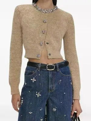 SELF-PORTRAIT Jewel-embellished Alpaca Cardigan