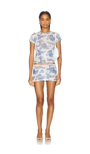 Miaou Mini Tee - Blue Toile Print