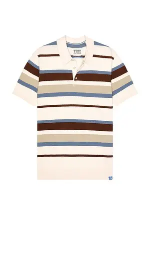 Scotch & Soda Regular Fit Knitted Striped Polo In Cream,brown - Plaza Taupe Stripe