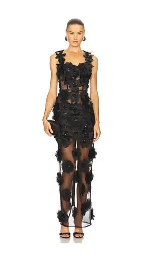 BRONX BANCO Rosalie Noir Maxi Dress
