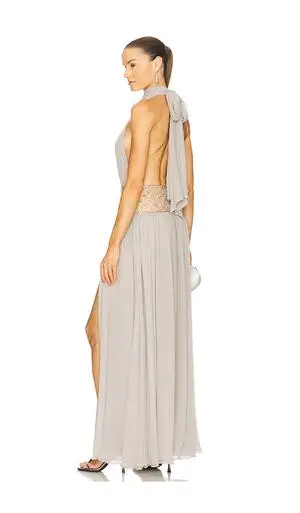 Retrofete Kreeli Embellished Halterneck Maxi Dress - Silver Cloud
