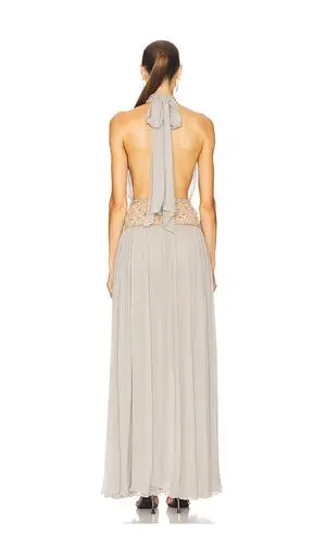 Retrofete Kreeli Embellished Halterneck Maxi Dress - Silver Cloud