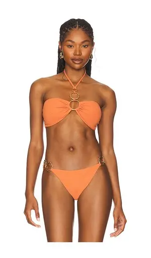 Luli Fama Drawstring Bandeau Bikini Top - Terracotta
