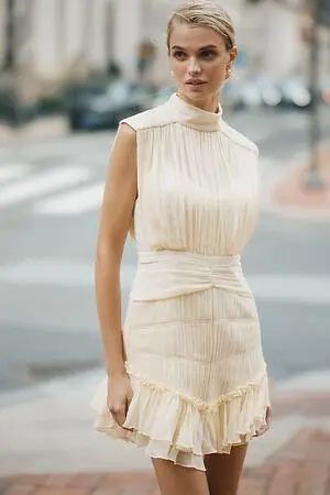 sachin and babi light blue dress Missacc Ivory Boho Bride A-Line V-Neck Sleeveless Chiffon Lace Sweep Train Wedding Dress main image 0