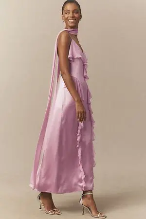 MARE MARE Sleeveless Ruffled Satin Chiffon Maxi Dress