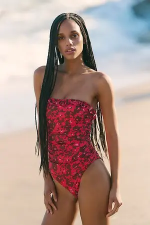 RHYTHM Ruffle Strapless One Piece Swimsuit - Raspberry