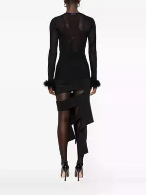 MUGLER Feather-cuff Mesh Top - Black