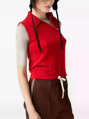 Miu Miu Ribbed-collar Zip-front Sleeveless Vest