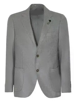 LARDINI Brooch-detail Cashmere Blazer - Grey