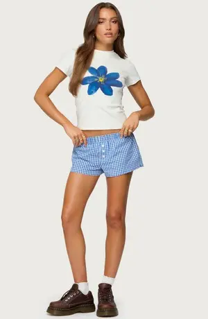 EDIKTED Gingham Boxer Shorts - Blue