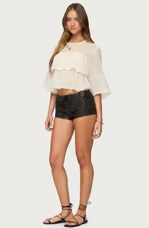 EDIKTED Ruffled Chiffon Crop Top