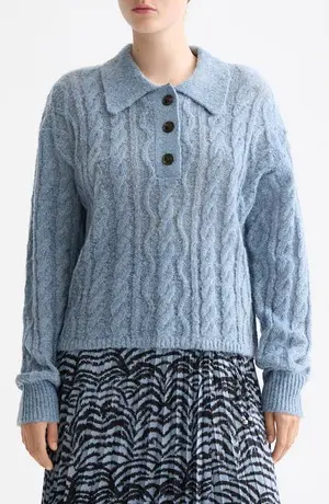 Scotch & Soda Cable Knit Polo Sweater - Faded Denim