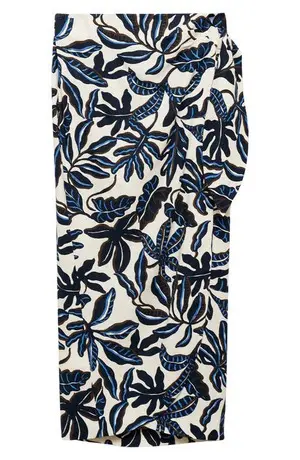 Mango Printed Linen-blend Faux Wrap Midi Skirt