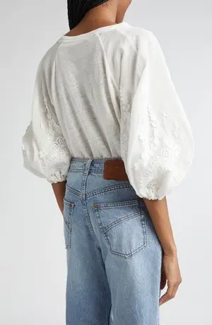 Zimmermann Lace Appliqué Linen T-shirt