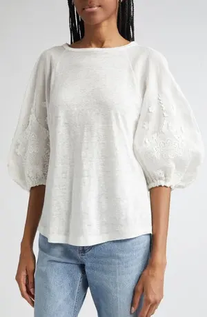 Zimmermann Lace Appliqué Linen T-shirt