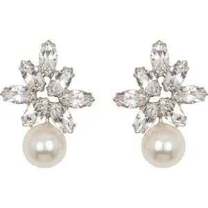 JENNIFER BEHR Liza Marquise-Cut & Faux Pearl Drop Earrings Crystal