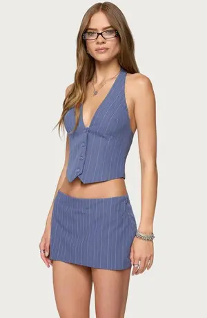 EDIKTED Frankey Pinstripe Halter Vest