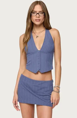 EDIKTED Frankey Pinstripe Halter Vest