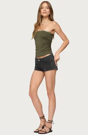 EDIKTED Liat Pearly Button Tube Top - Olive