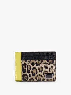 Dolce & Gabbana Saffiano Leather Card Holder With Animalier Insert - Multicolor
