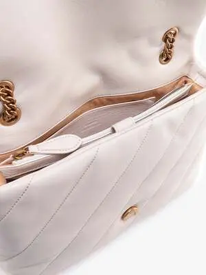 Pinko Matelassé Leather Shoulder Bag With Love Birds Buckle - White
