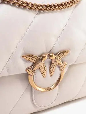 Pinko Matelassé Leather Shoulder Bag With Love Birds Buckle - White