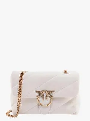 Pinko Matelassé Leather Shoulder Bag With Iconic Love Birds Buckle - White