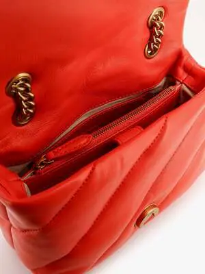 Pinko Matelassé Leather Shoulder Bag With Love Birds Buckle - Red