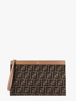 Fendi Ff Jacquard Fabric Clutch - Brown