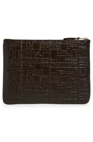 Comme Des Garçons Embossed Logo Leather Pouch - Brown