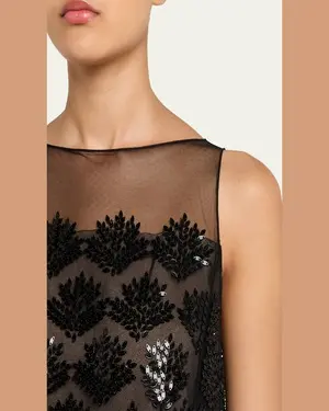 Oscar De La Renta Sl Fern Embroidered Shift Dr