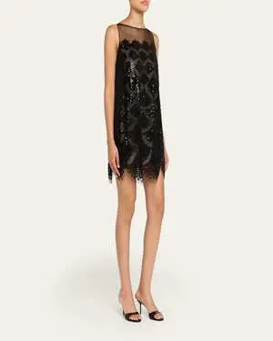 Oscar De La Renta Sl Fern Embroidered Shift Dr