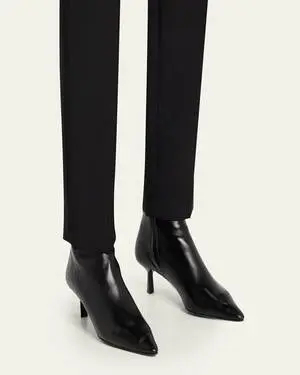 Prada Leather Kitten-heel Booties With Triangle Logo - Black