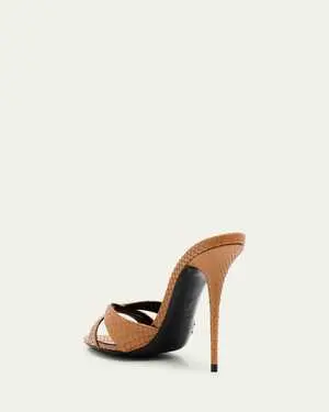 Saint Laurent Kirat Snakeskin Mule Sandals - Brown