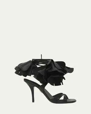 FERRAGAMO Estrella Leather Flower Sandals - Nero