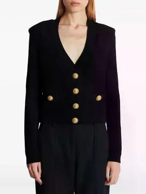 Balmain Crop Knit Cardigan With Gold-tone Buttons