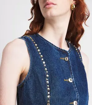 Sandro Embellished Denim Top - Blue