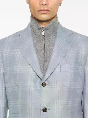Eleventy Checked Single-breasted Blazer - Blue